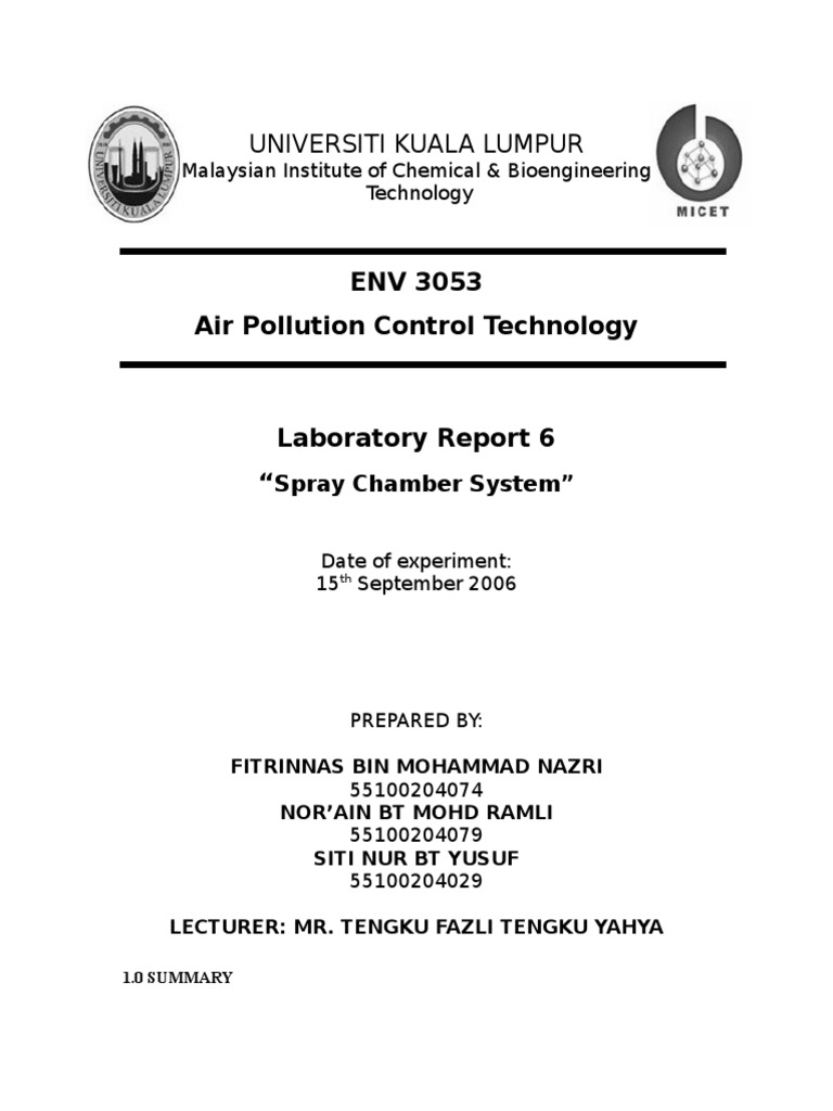 Exp 7 Spray Chamber | PDF | Gases | Chemistry