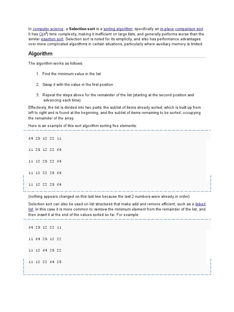 Selection Sort | PDF | Algorithms And Data Structures | Discrete ... Selection Sort | PDF | Algorithms And Data Structures | Discrete ...