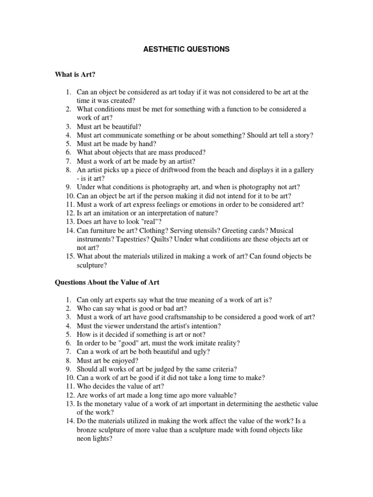 Aesthetic Questions | PDF | Works Of Art | Aesthetics