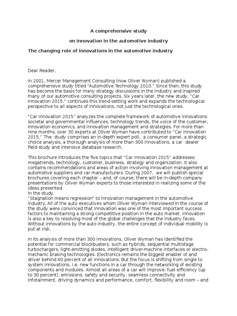 Car Inovation | PDF | Research And Development | Innovation