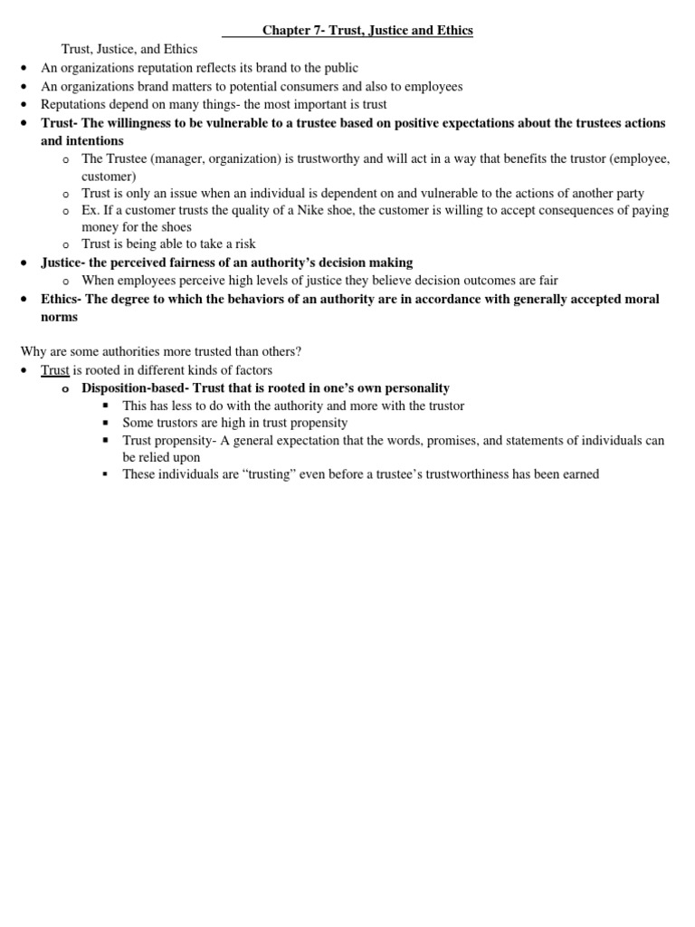 Chapter 7 - Trust, Justice and Ethics | PDF | Trust (Emotion) | Morality