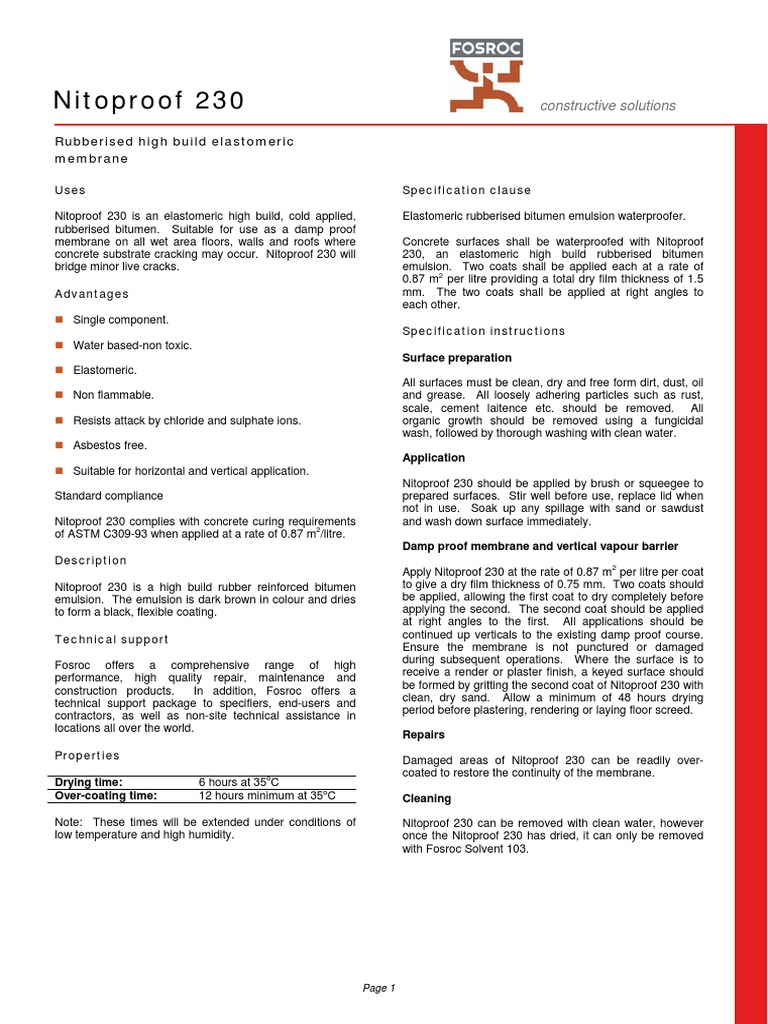 Nitoproof 230 | PDF | Asphalt | Concrete