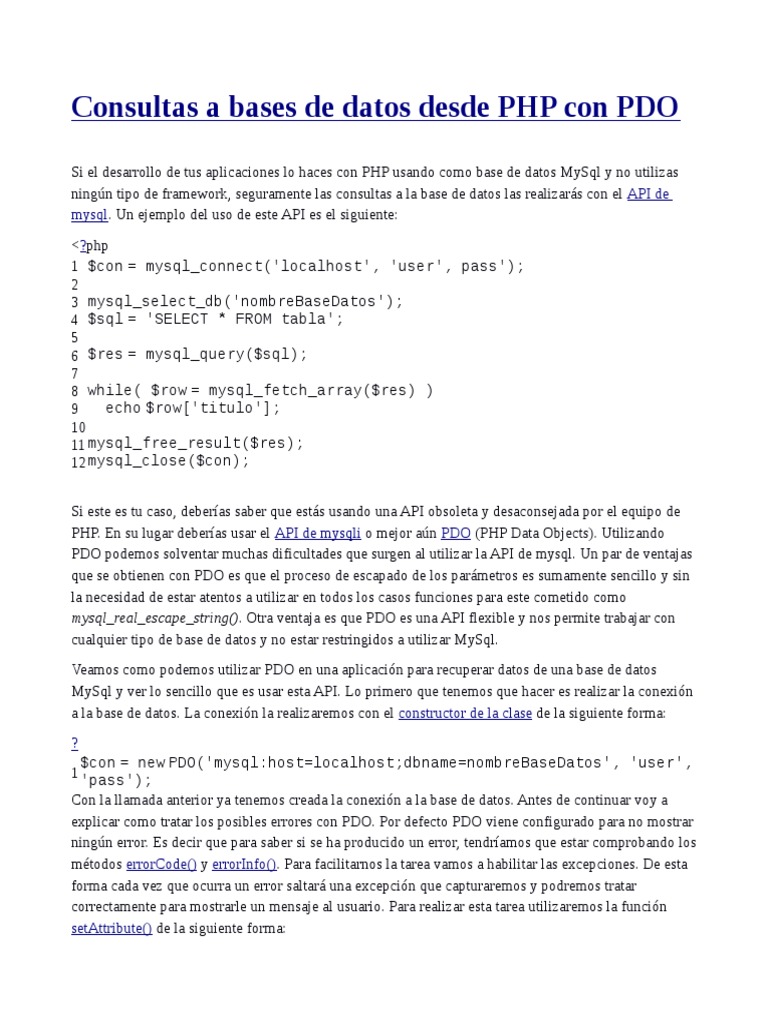 Consultas PHP con PDO: Guía Práctica | PDF | SQL | Mi sql