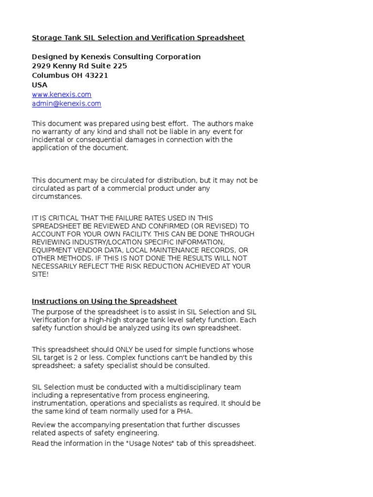 SIL Selection Spreadsheet | PDF | Safety | Systems Engineering