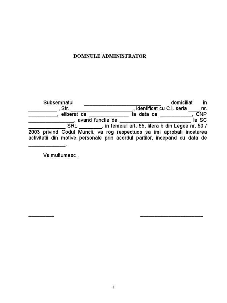 Cerere Demisie Cu Acordul Partilor | PDF