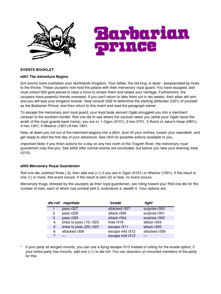 Barbarian Prince Events | PDF
