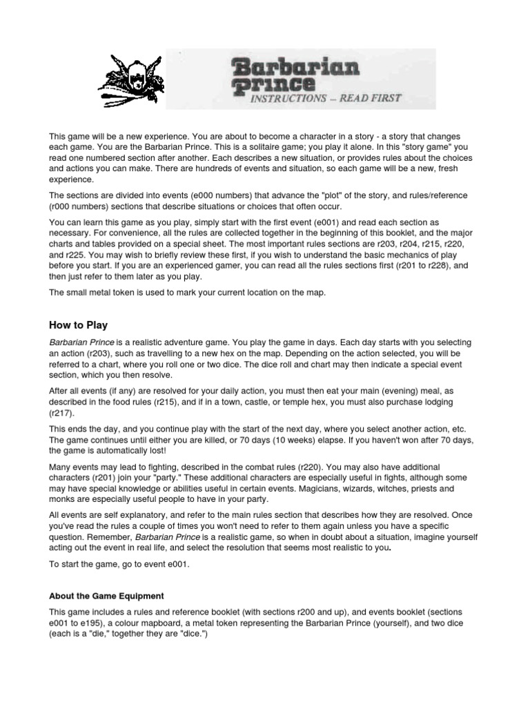 Barbarian Prince Rules | PDF | Hunting | Copyright