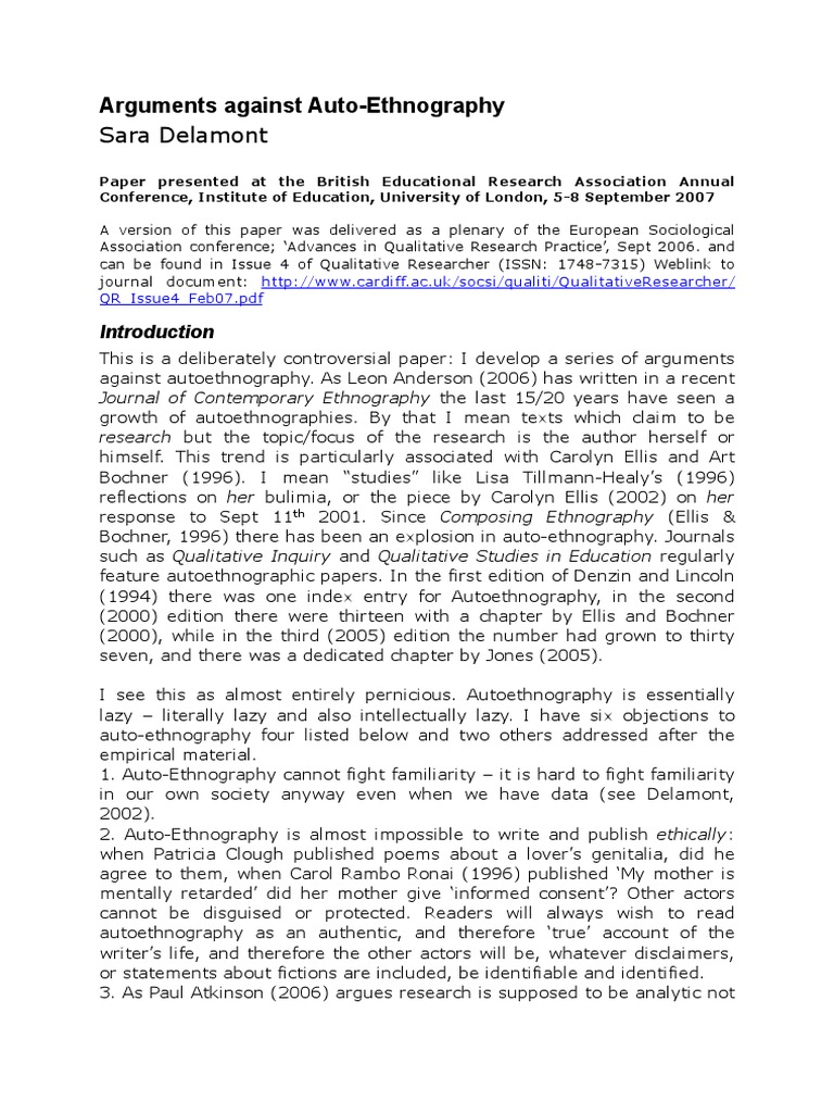 Arguments Against Autoethnography | Sociology | Ethnography