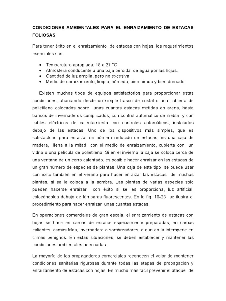 Condiciones Ambientales para El Enraizamiento de Estacas Foliosas | PDF ...