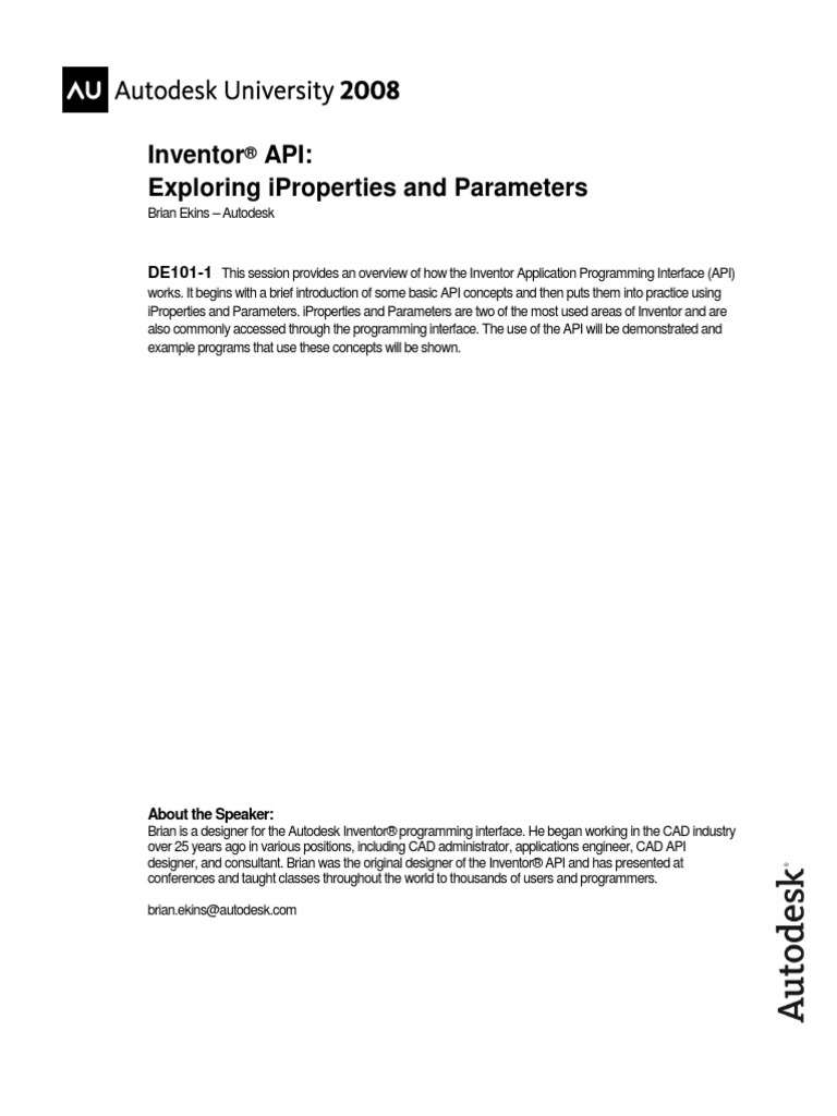 Inventor® API: Exploring Iproperties and Parameters | PDF | Application ...