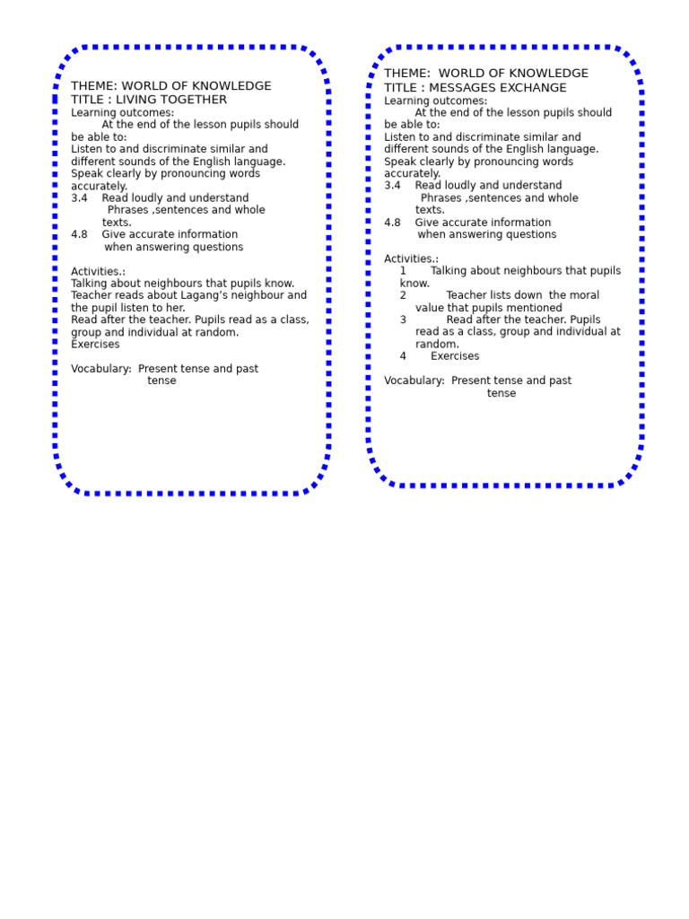 Theme: World of Knowledge Title: Messages Exchange Theme: World of ...