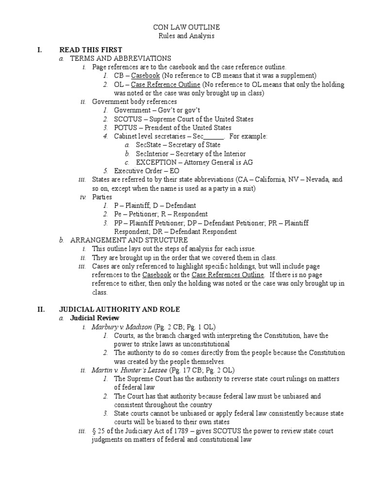 Constitutional Law Outline Overview | PDF | Standing (Law) | Federal ...