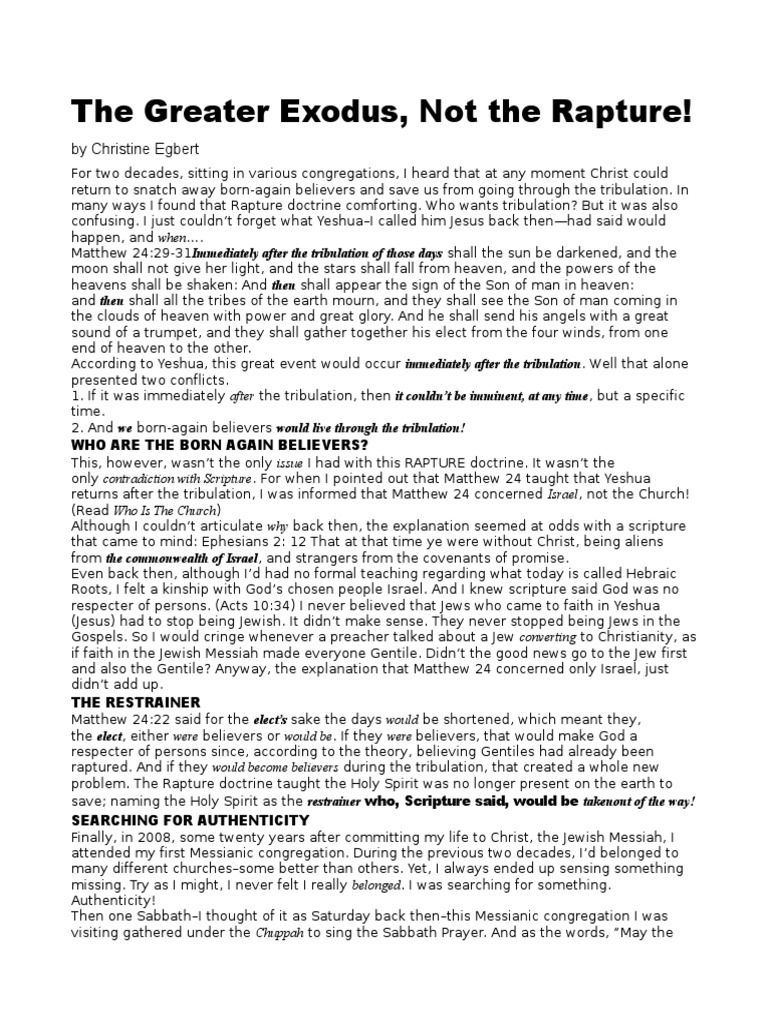 The Greater Exodus Not The Rapture | PDF | Rapture | Covenant (Biblical)