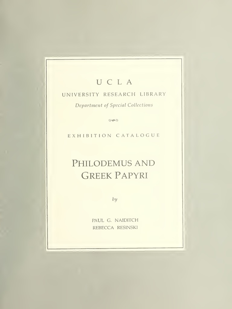 Philodemus and Greek Papyri | PDF | Classics