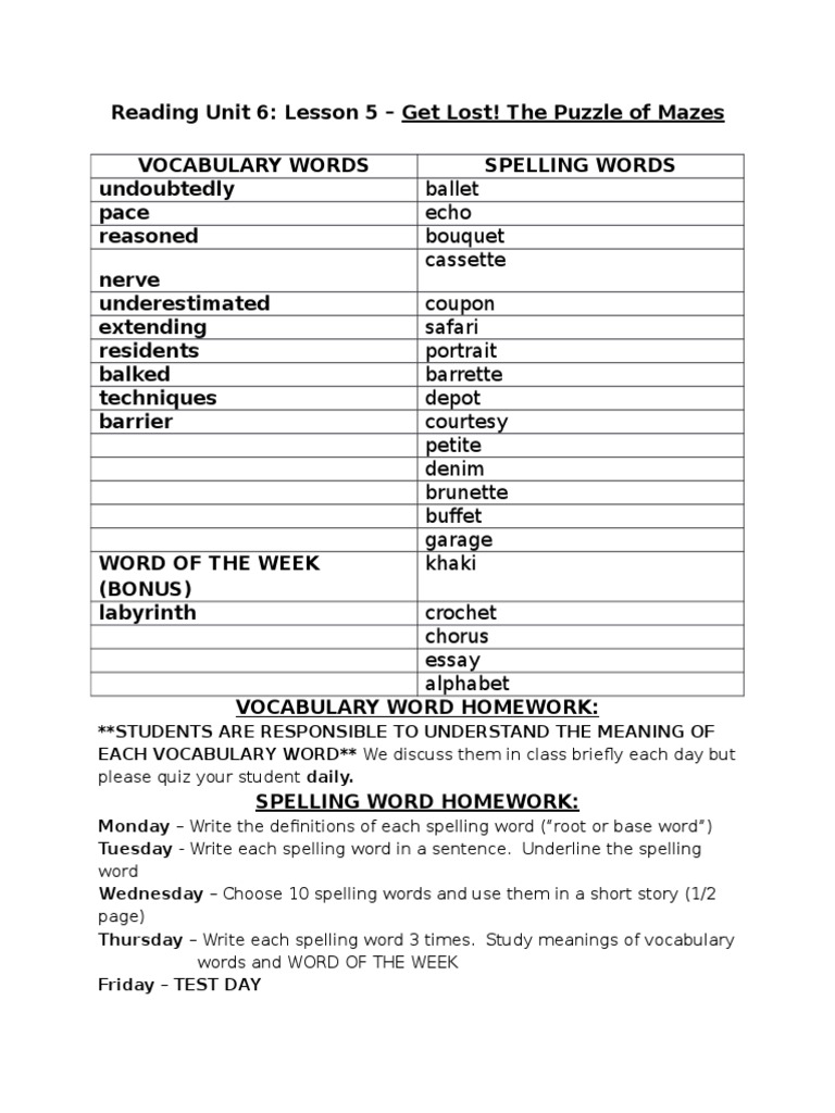 5th Grade Spelling Unit 6 Lesson 5 | PDF