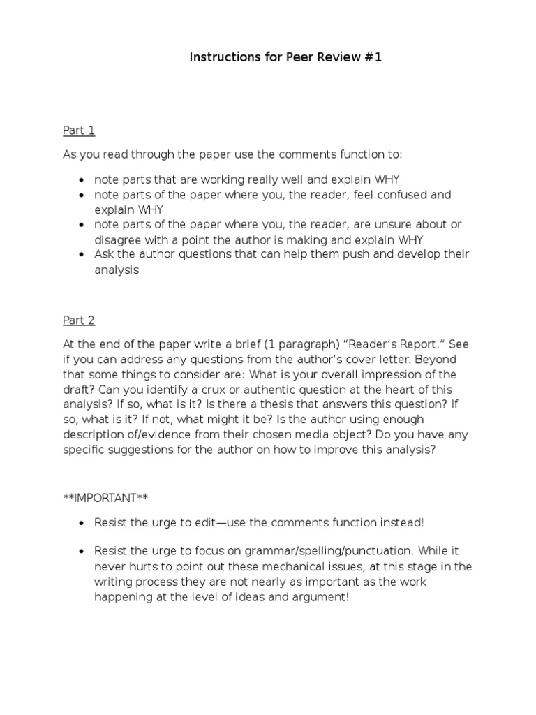 Instructions For Peer Review 1 | PDF | Question | Cognition