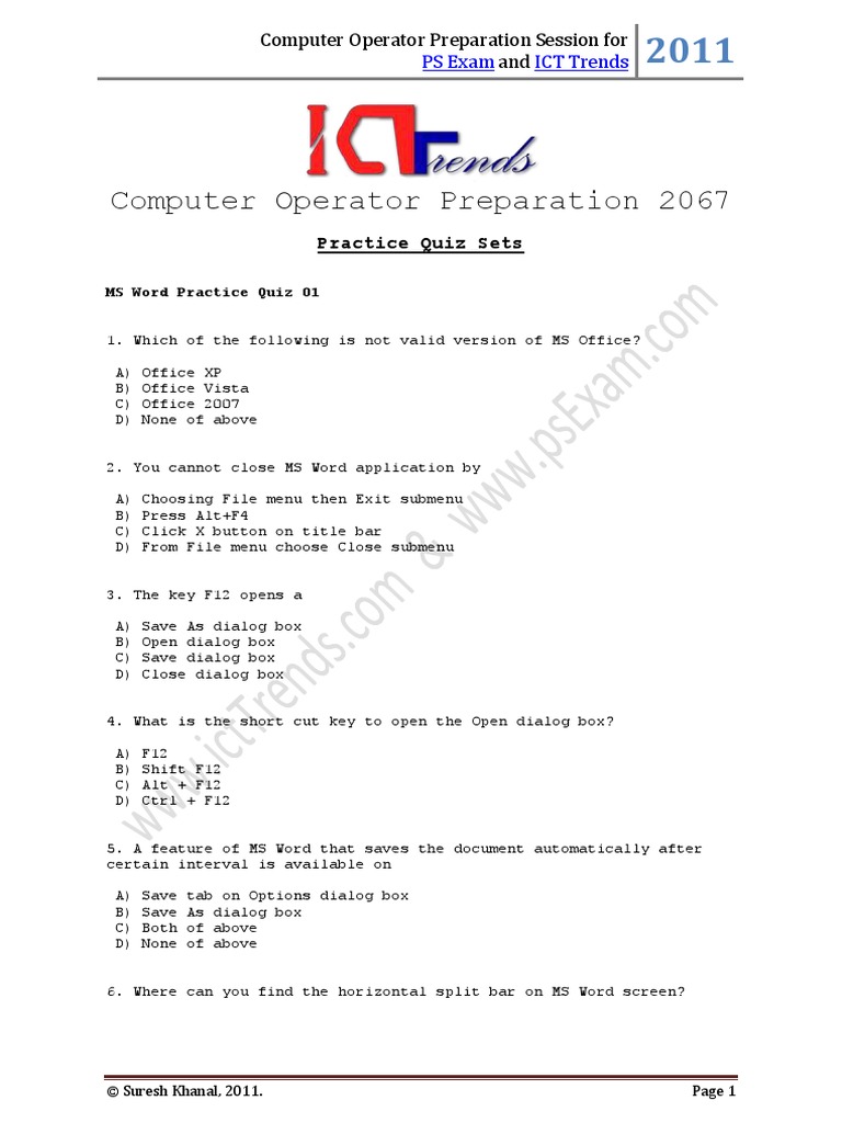 MS Word Practice Quiz 01 | PDF | Microsoft Word | Typefaces