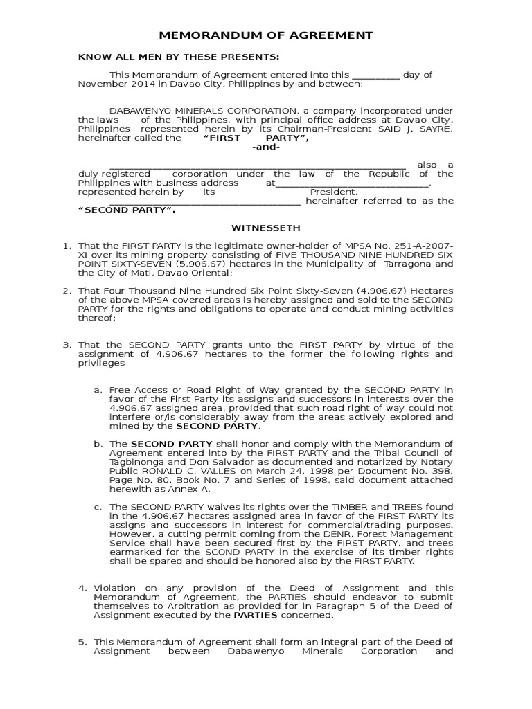 Memorandum of Agreement Draft | PDF | Notary Public | Social Institutions