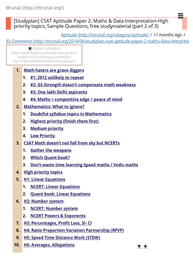 CSAT Maths & DI - Studyplan Without Coaching, High Priority Topics ...