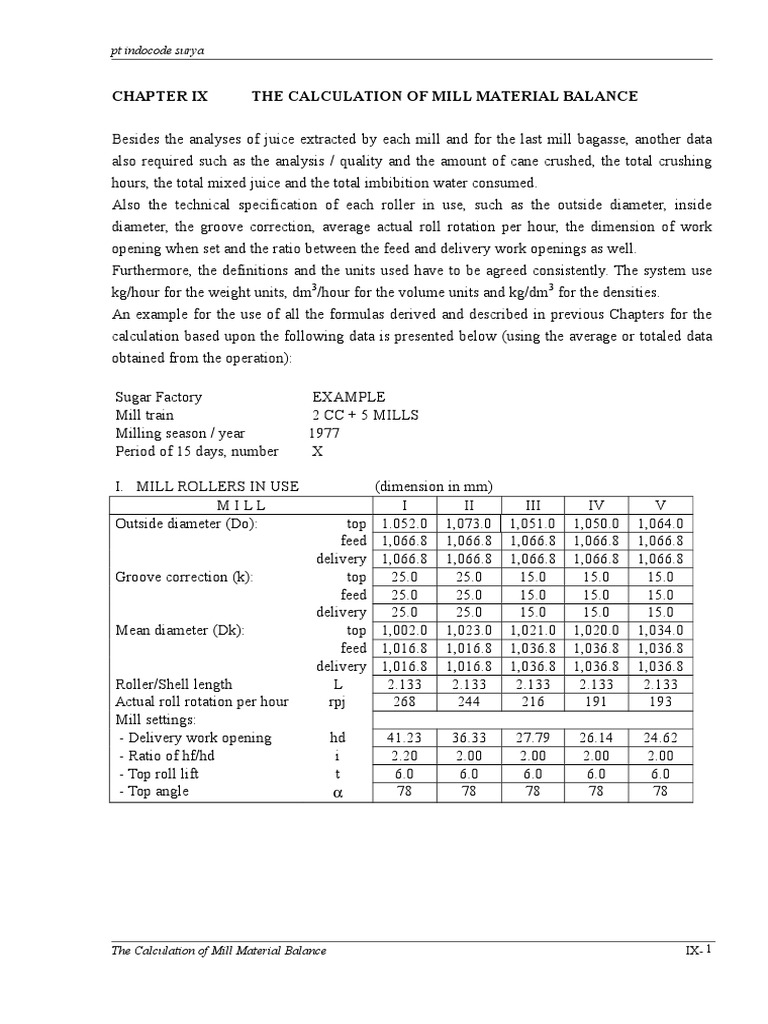 The Calculation of Mill Material Balance: PT Indocode Surya | PDF ...