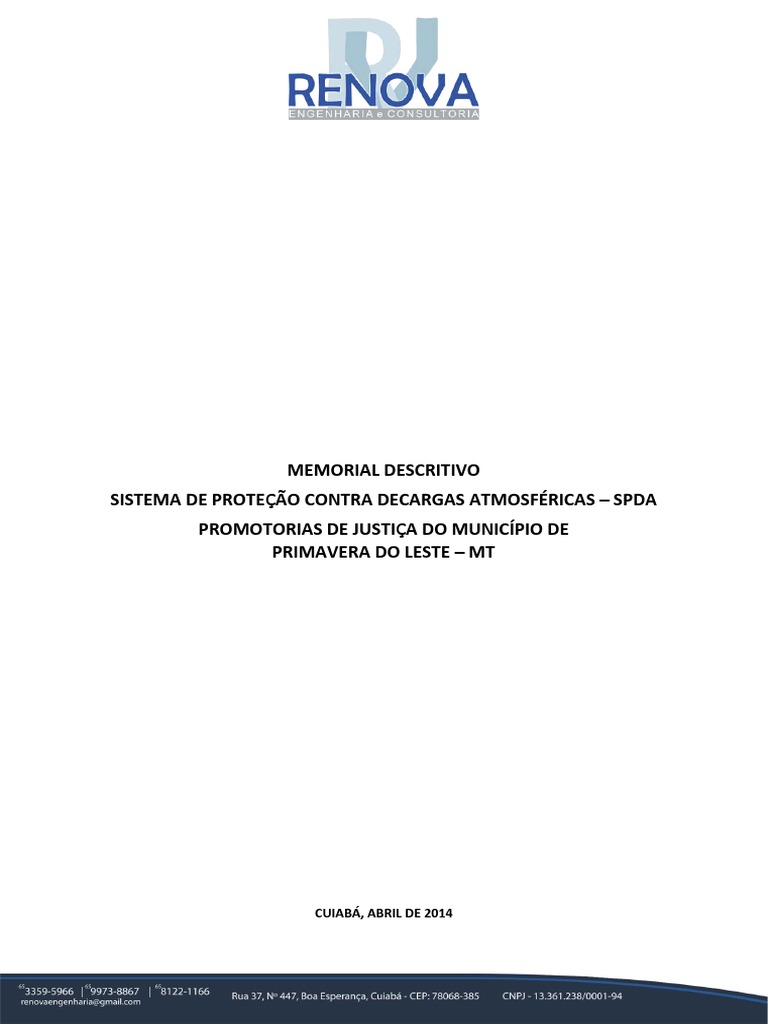 Memorial Descritivo Spda Memorial de Calculo e Relatorio de Projeto | PDF