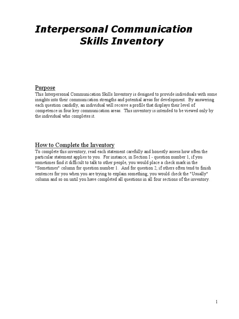 Inventory Interpersonal Skills | PDF | Conversation | Interpersonal ...