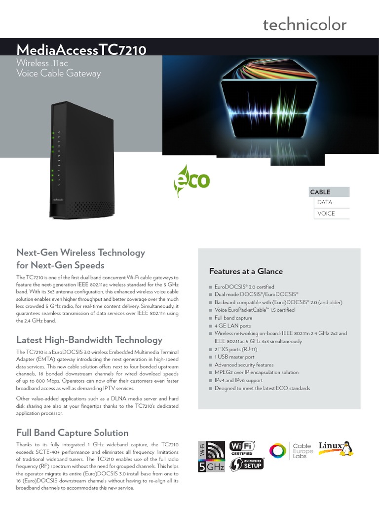 Technicolor TC7210 MediaAccess | Wi Fi | Computer Network