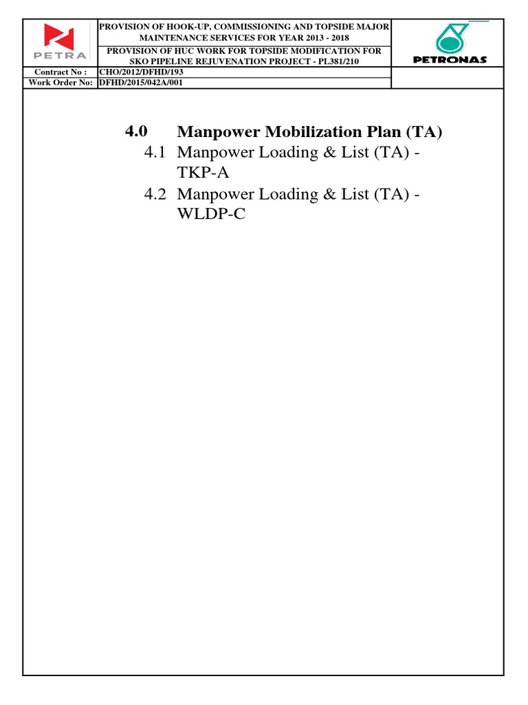 4.0 Manpower Mobilization Plan (TA) | PDF | Machinist | Metalworking