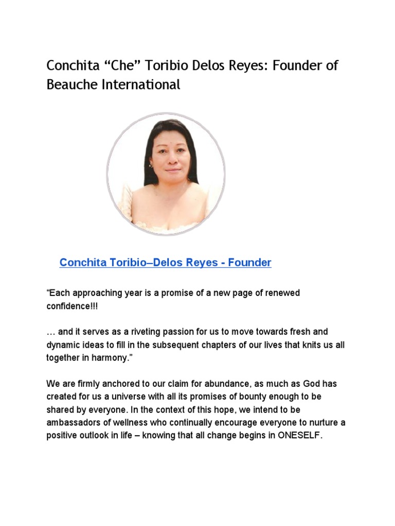 Conchita Toribio Delos Reyes: Founder of Beauche International | PDF ...