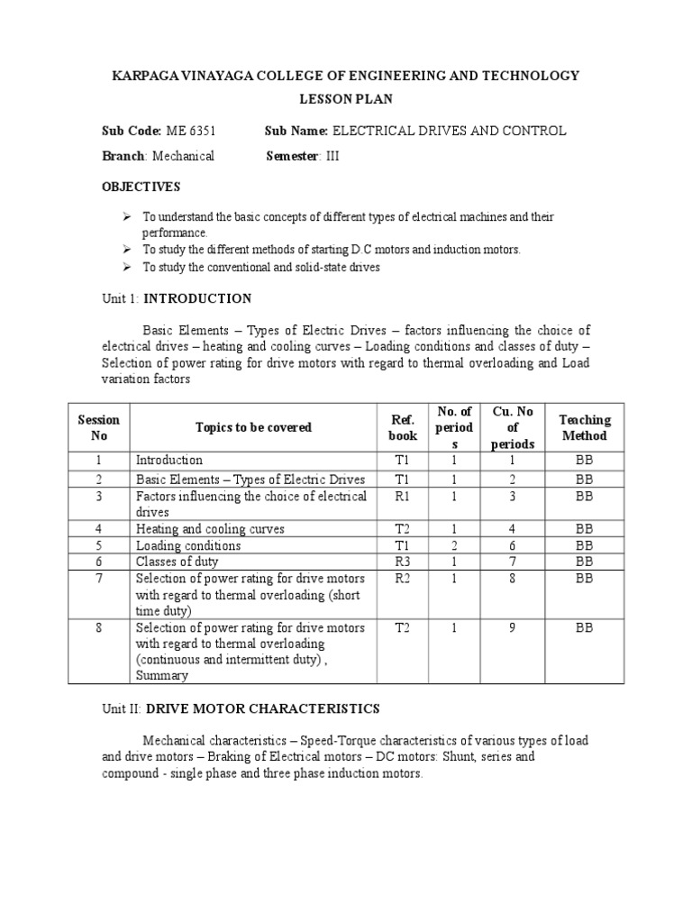 ME6351 Lesson Plan | PDF | Electric Motor | Engines