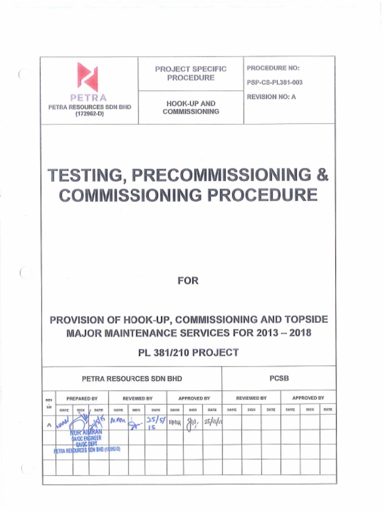 Testing, Pre-Commissioning and Commissioning Procedure for Topside ...