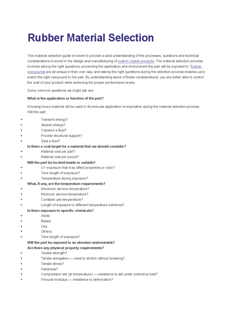 Rubber Material Selection | PDF | Hardness | Natural Rubber