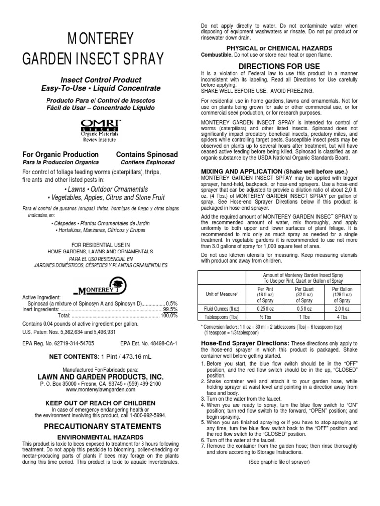 Monterey Garden Insect Spray: Directions For Use | PDF | Broccoli ...