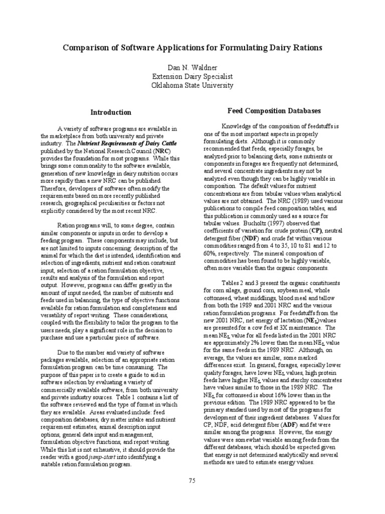 Dairy Ration Software Comparison Guide | PDF | Milk | Computer Program