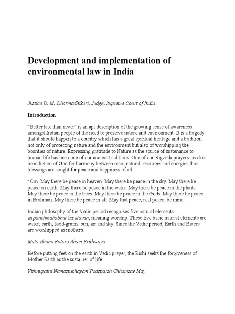 Development and Implementation of Environmental Law in India | PDF ...