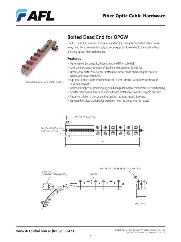 AFL Fiber Optic Hardware OPGW | PDF | Screw | Cable