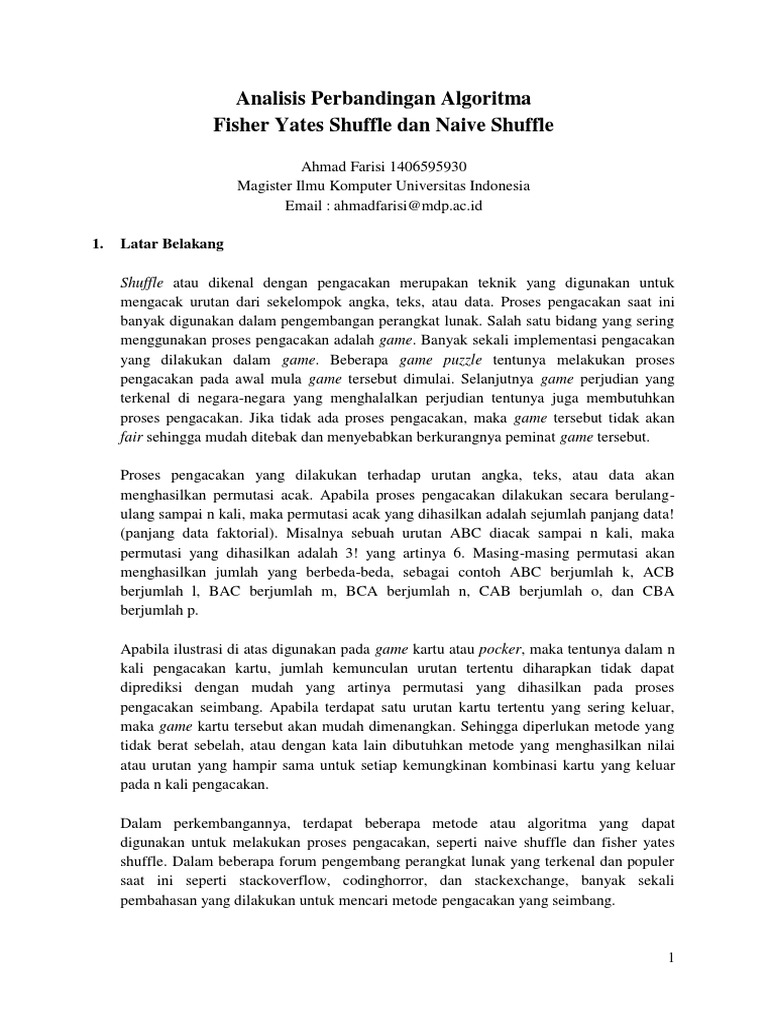 Analisis Perbandingan Algoritma Fisher Yates Shuffle Dan Naive Shuffle ...