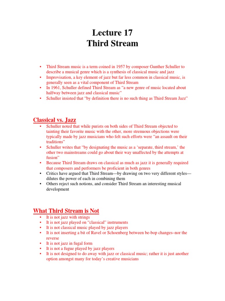 Lecture 17 Third Stream Pdf Musical Compositions Modernism Music