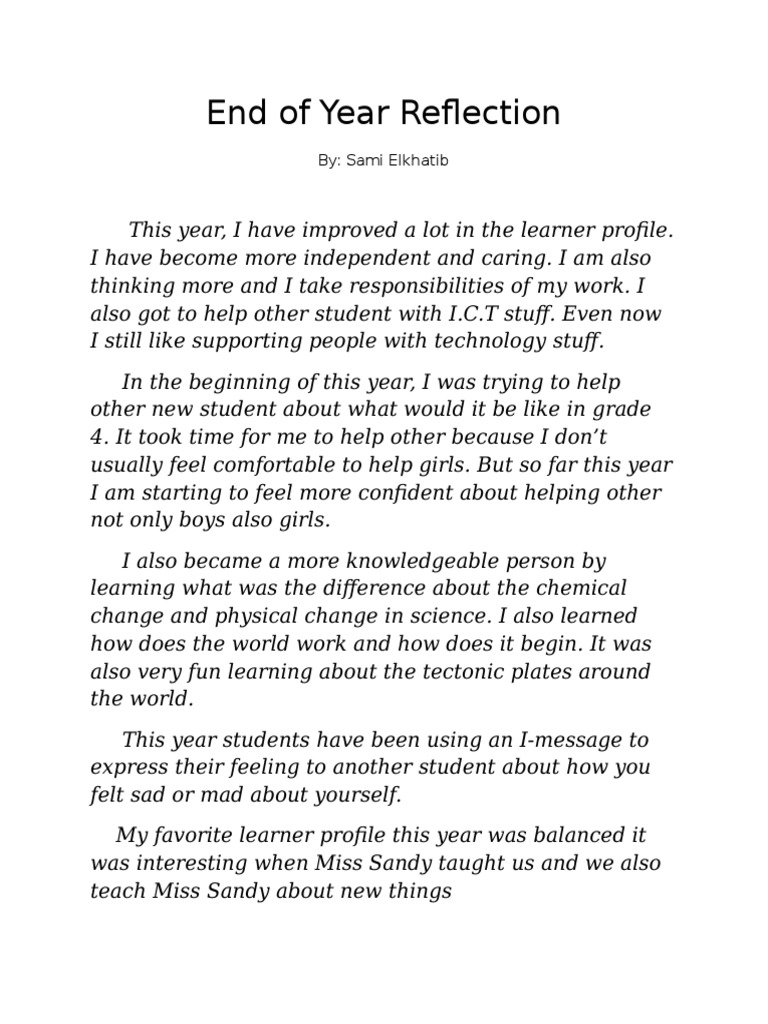 End of Year Reflection | PDF | Wellness