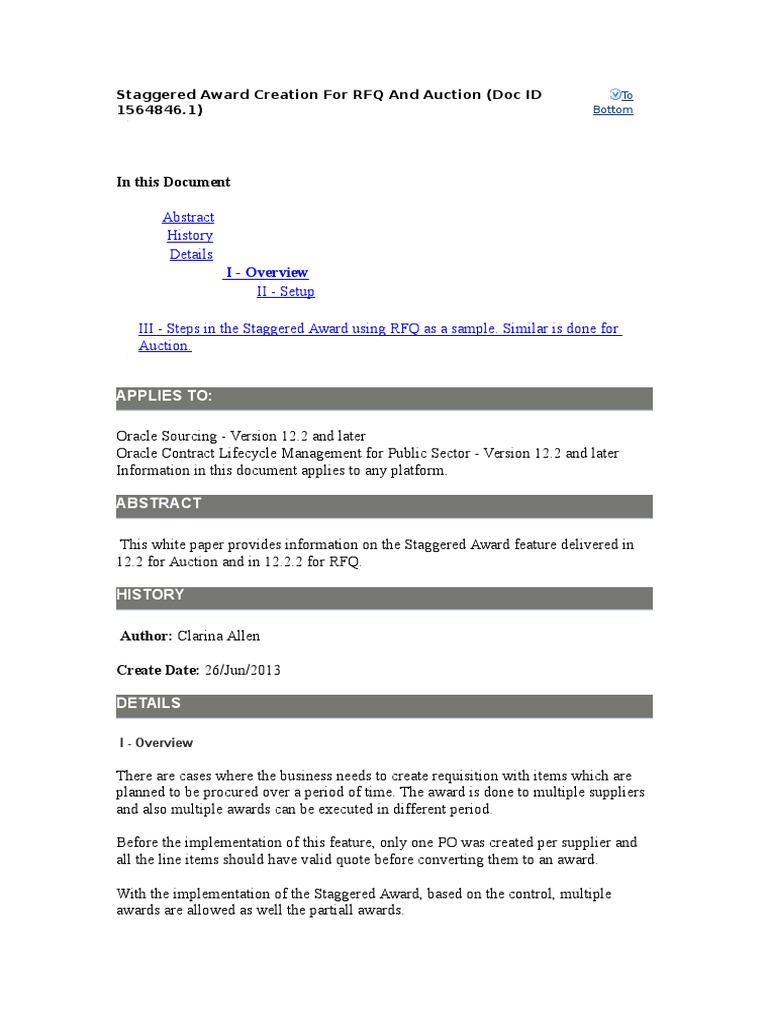 Staggered Award Creation For RFQ and Auction | PDF | Computing | Business