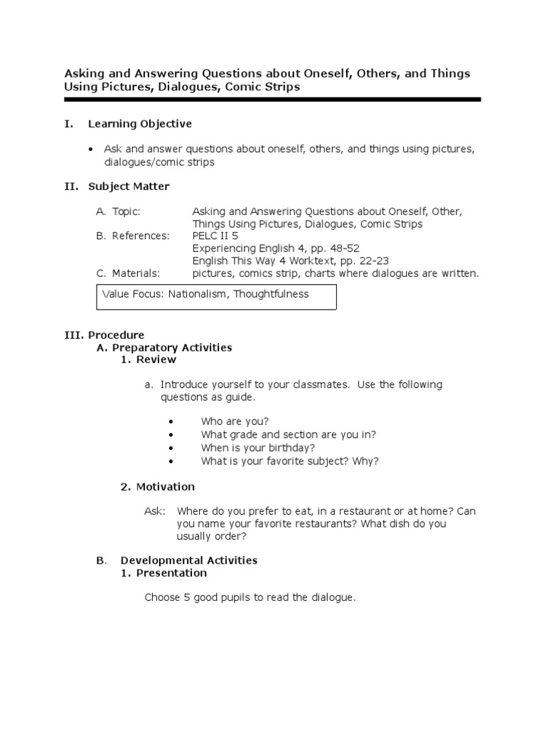 Grade 6 English Speaking Asking and Answering Questions About Oneself ...