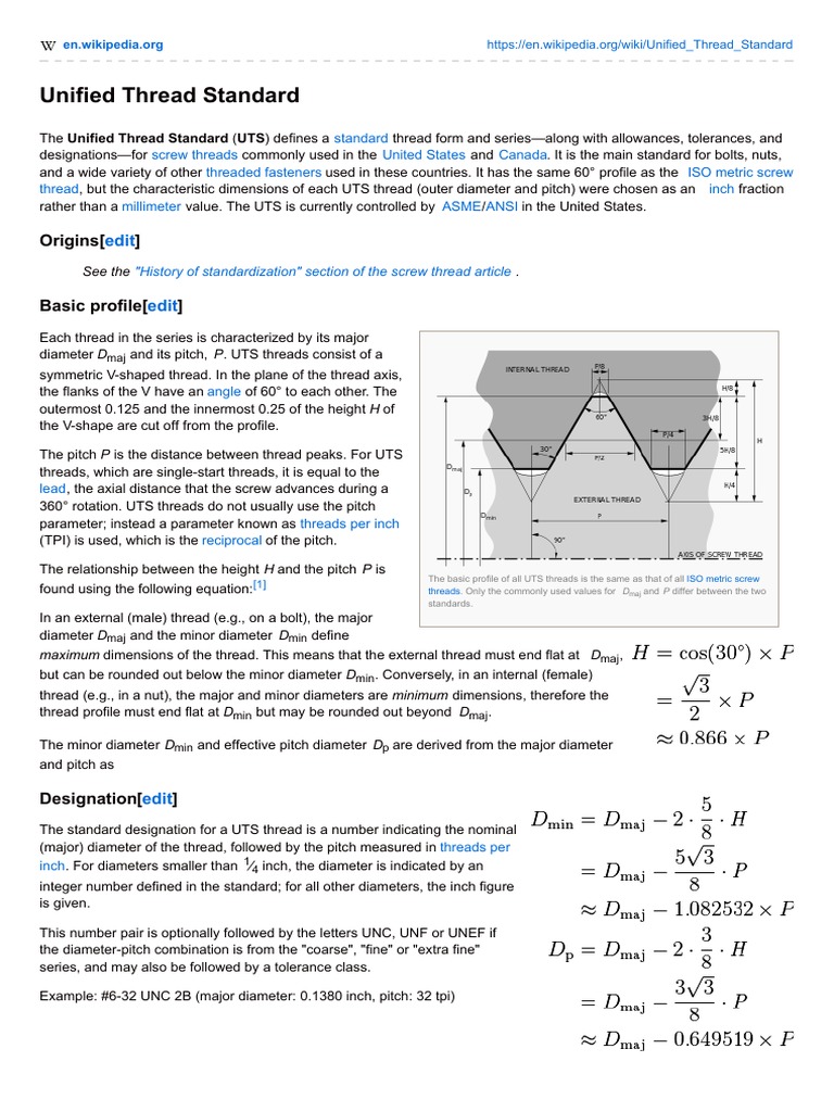 Unified Thread Standard | PDF | Screw | Mechanical Engineering