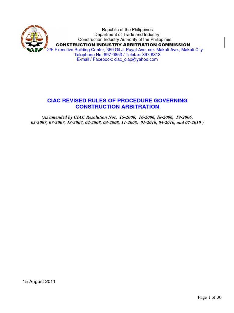A.10 CIAC Revised Rules of Procedure-1 | PDF | Arbitral Tribunal ...
