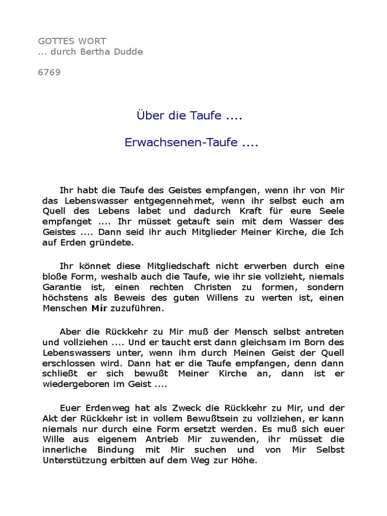 6769 Über Die Taufe .... Erwachsenen-Taufe .... | PDF