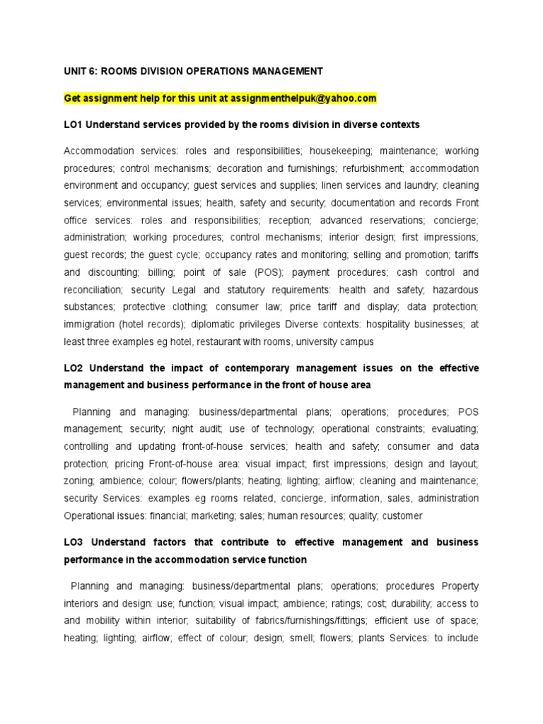 Unit 6 Rooms Division Operations Management Pdf Point Of Sale