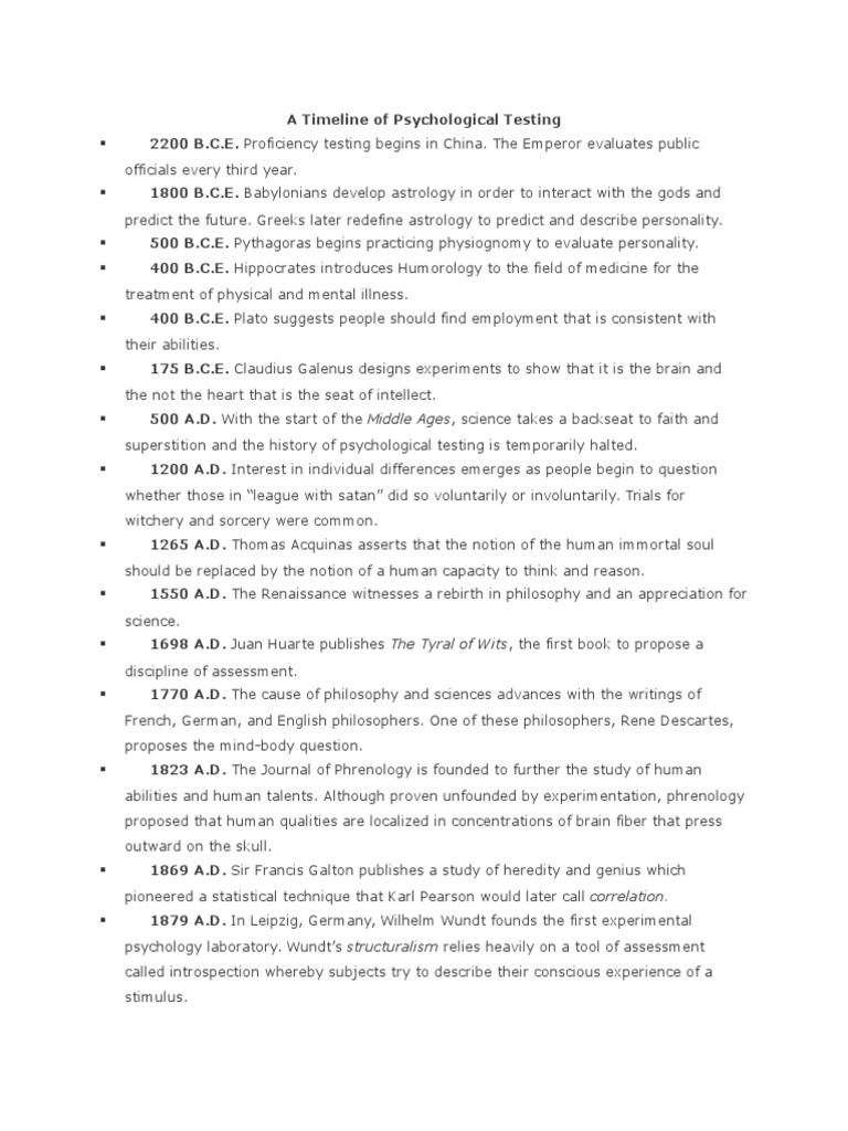 Timeline of Psychological Testing History | PDF | Psychological Testing ...
