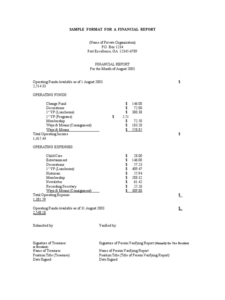 Sample Format For A Financial Report: ST ST | PDF | Business | Sports ...