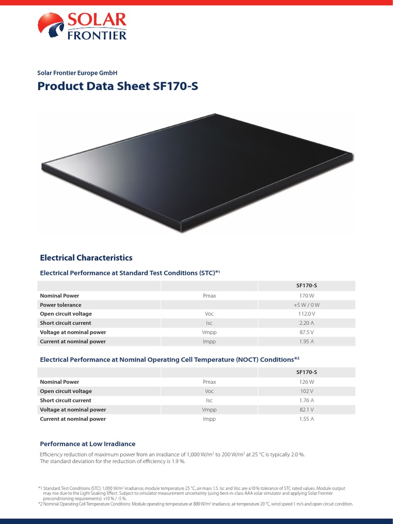 Data Sheet Solar Frontier SF170 PDF | PDF | Engineering Tolerance ...