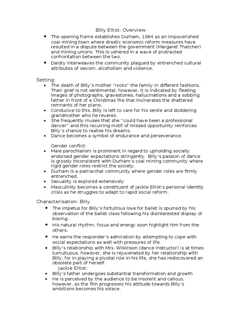 Billy Elliot - Overview | PDF | Gender | Gender Studies