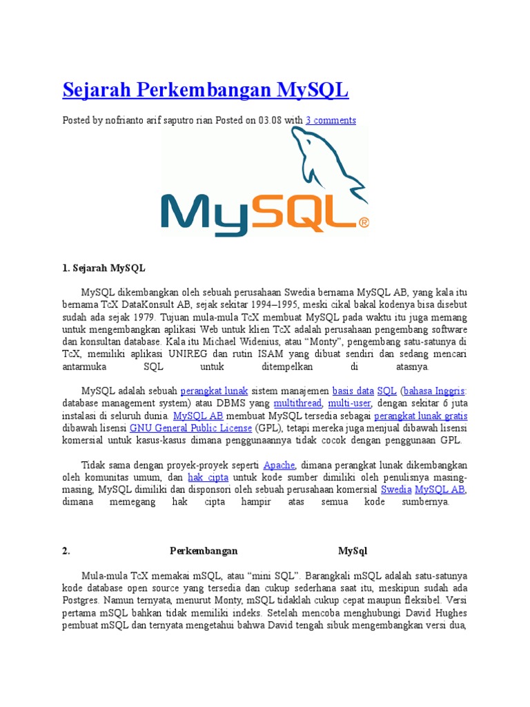 Sejarah Perkembangan MySQL | PDF